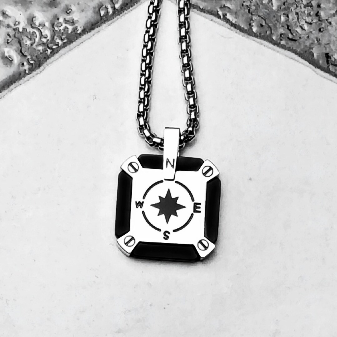 Men's CARBON FIBER COMPASS Necklace | Men's Black Forged Carbon Fiber ...