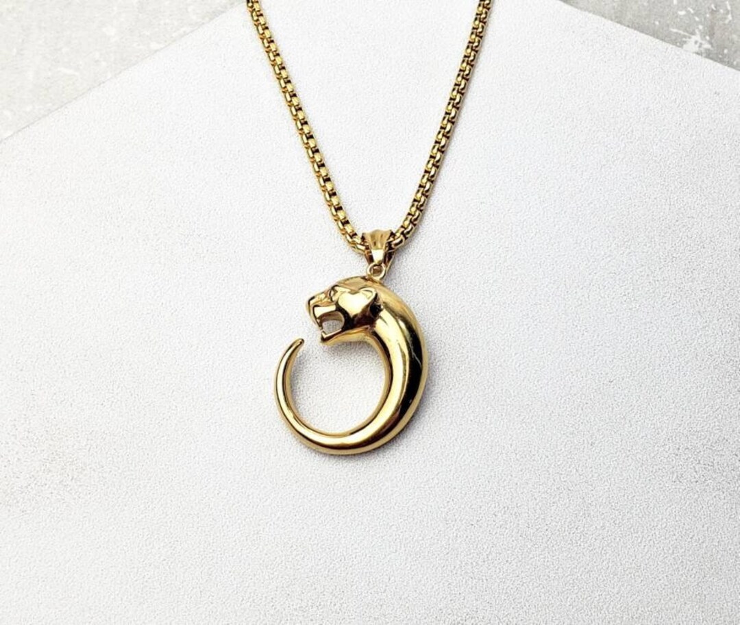 Men's gold LUX Tiger Pendant Necklace Men's Gold Stainless Steel Tiger ...