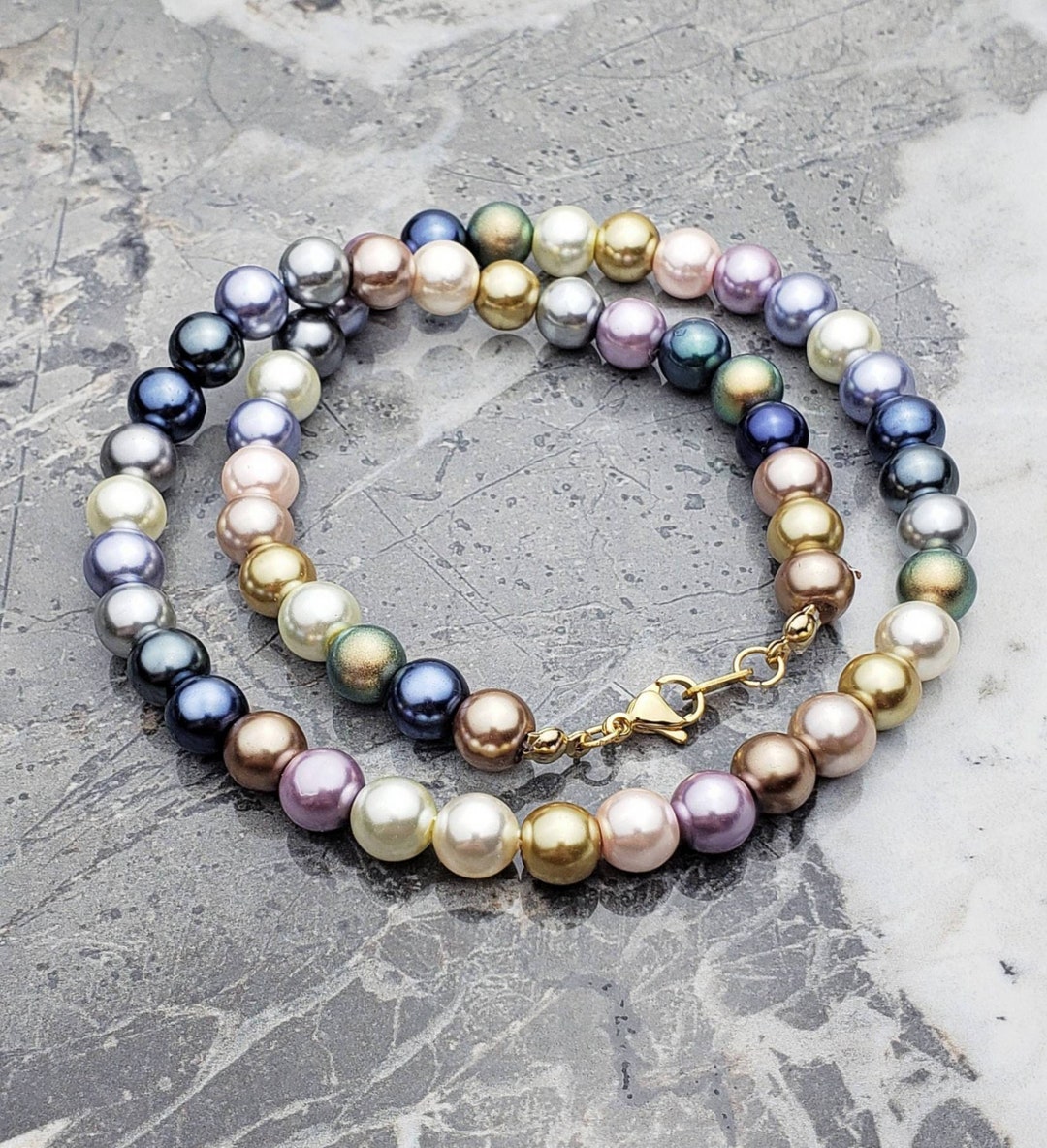 Men's mixed MULTICOLOR Pearls Necklace Men's Multicolor Pearls Necklace ...