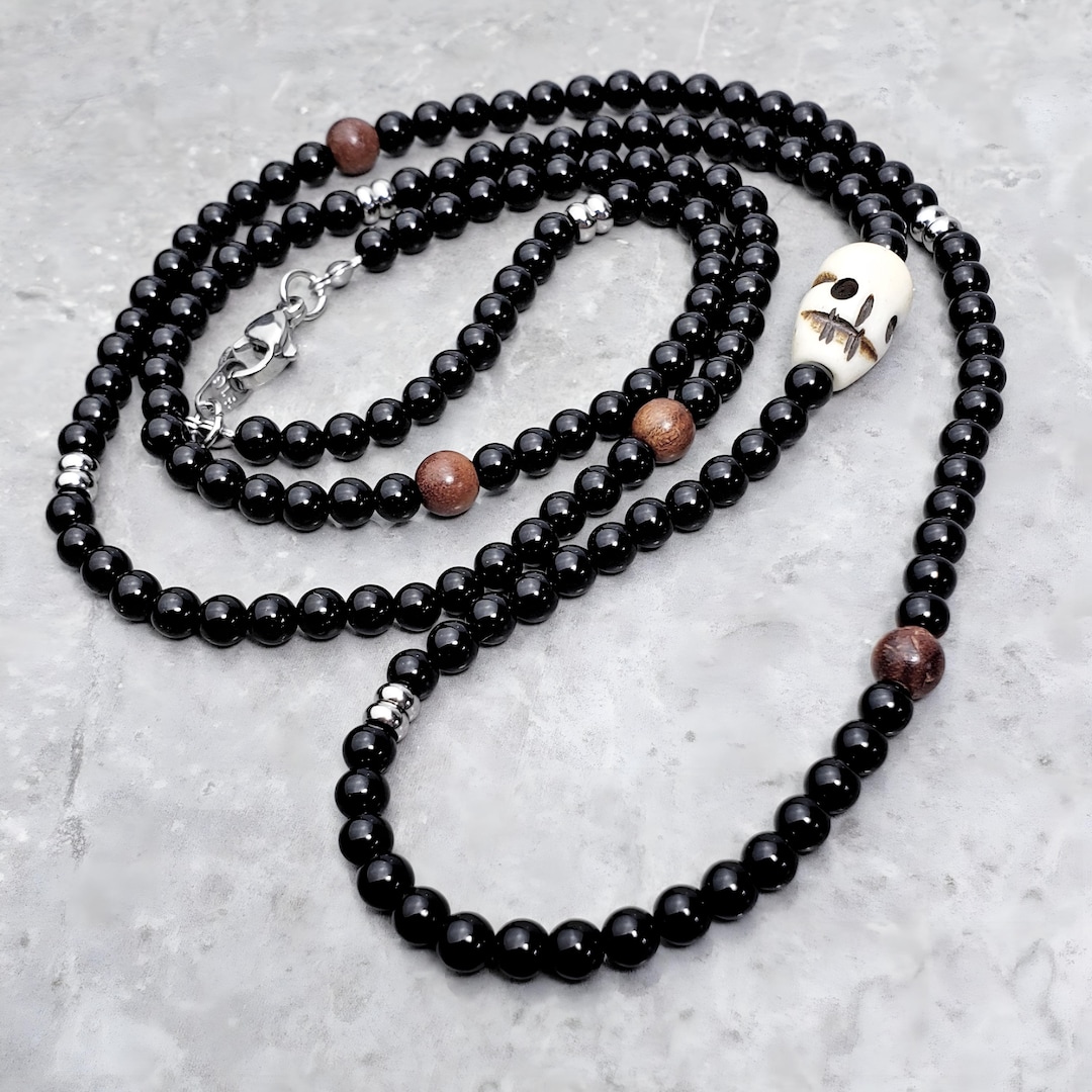 Men's ONYX BONE SKULL Necklace | Men's Bone Skull Sandalwood Black Onyx ...