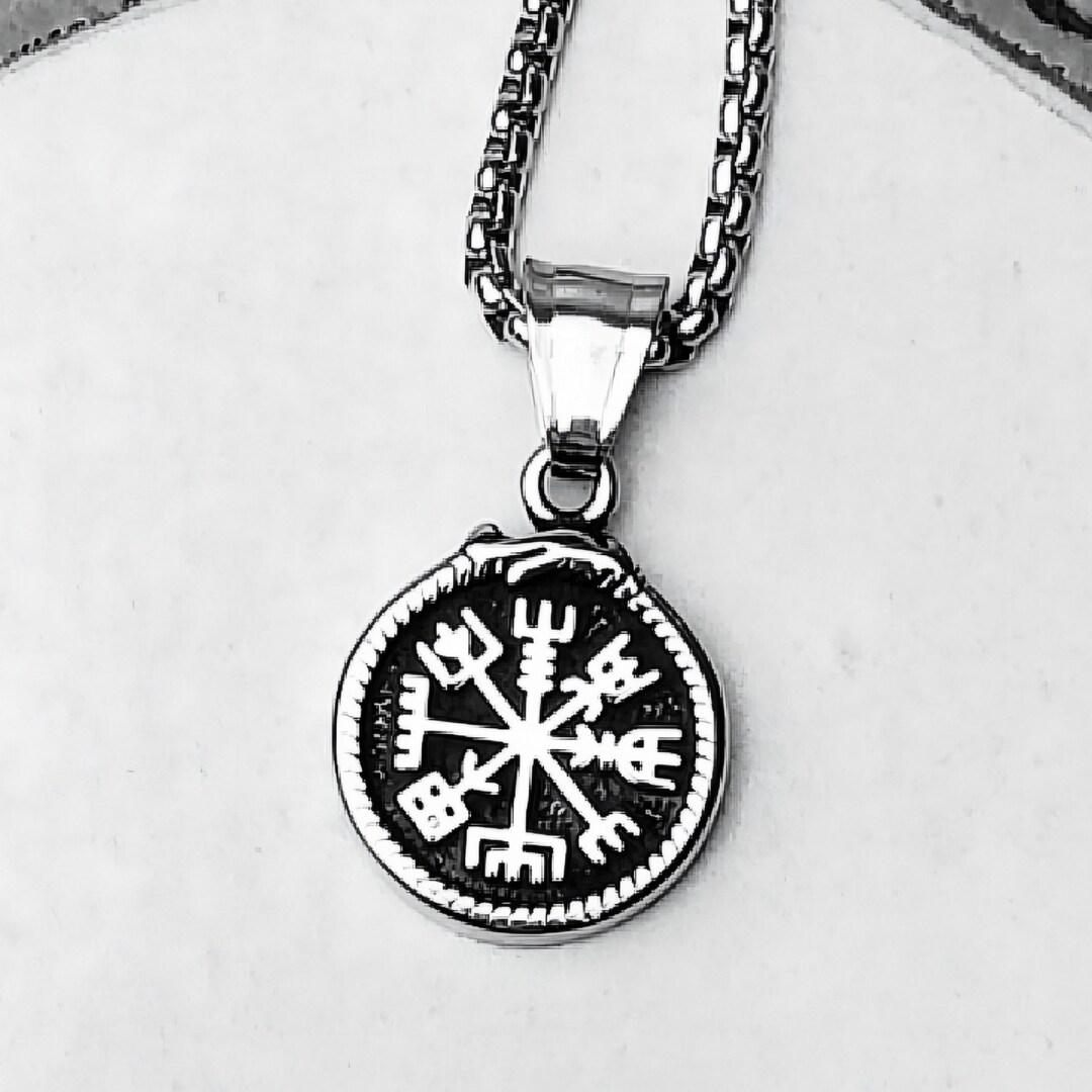 Men's OUROBOROS VEGVISIR COMPASS Necklace | Men's Silver Stainless ...