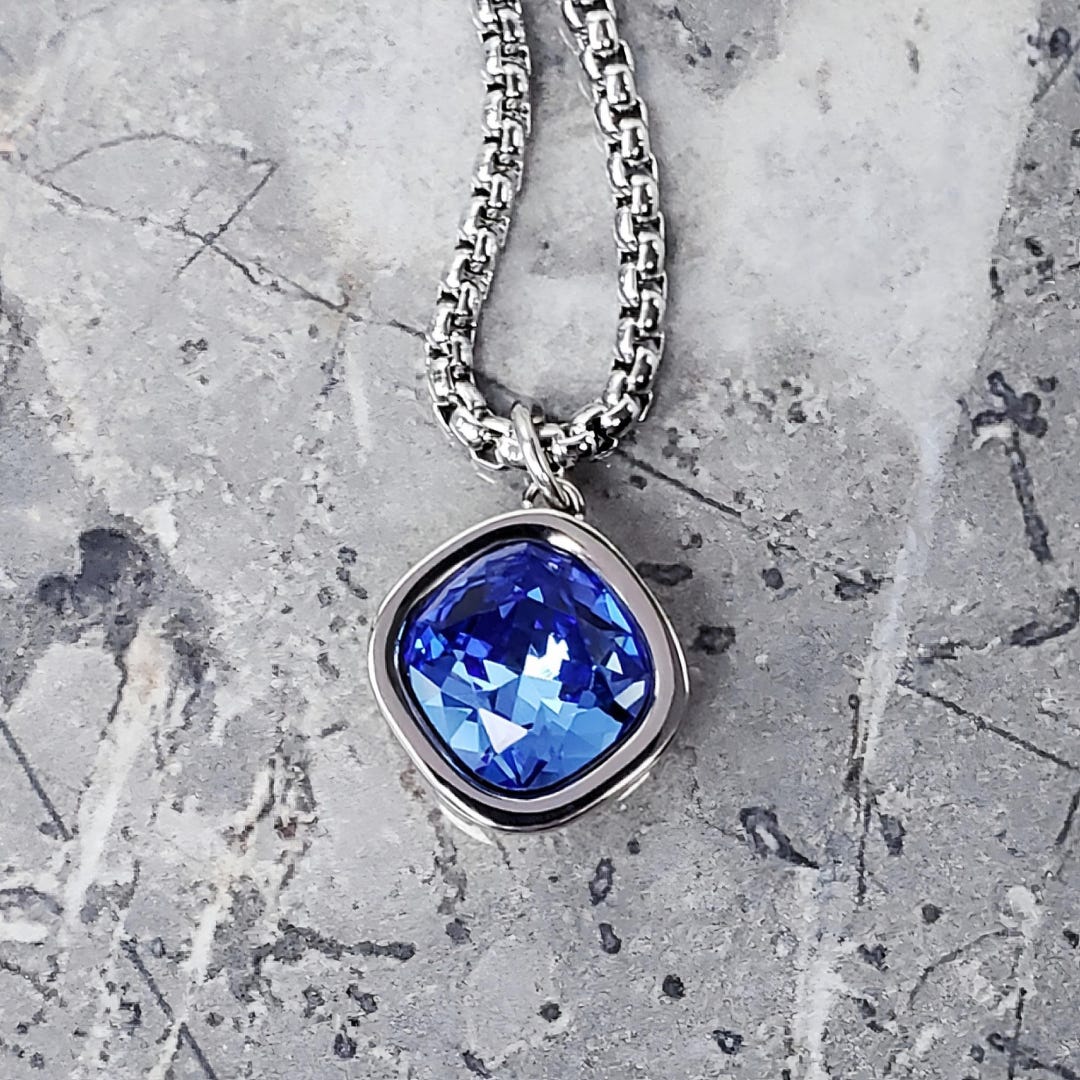 Men's SILVER SAPPHIRE AMULET Necklace | Men's Lab Grown Sapphire ...