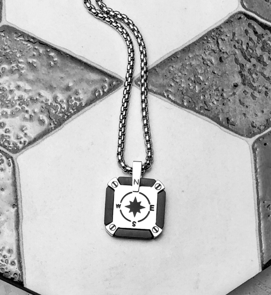 Men's carbon FIBER Compass Necklace Men's - Etsy