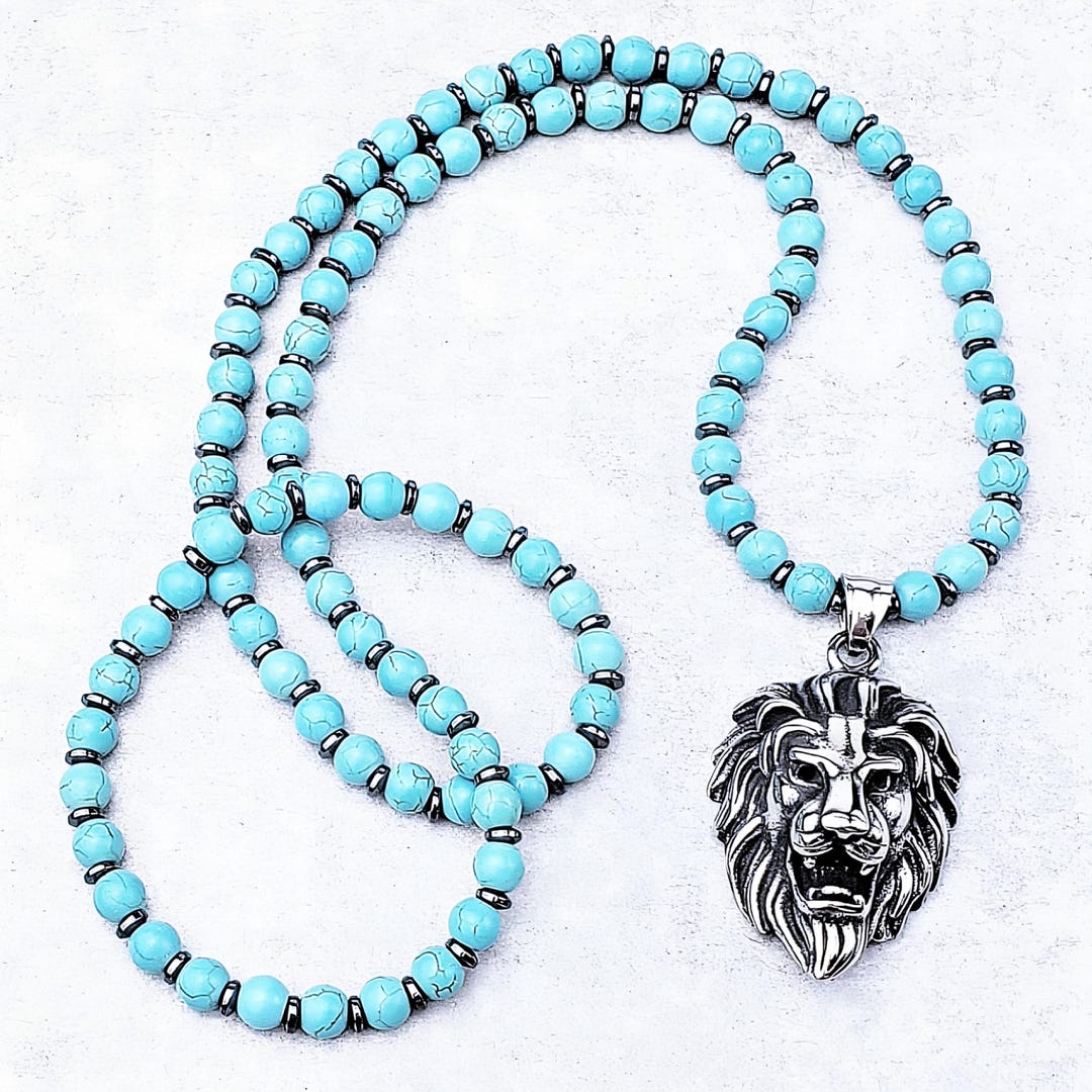 Men's "turquoise Lion" Necklace| Men's Silver Stainless Steel Lion ...