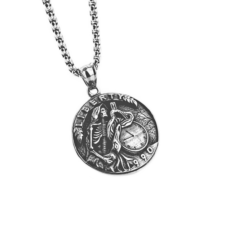 Men's reaper LIBERTY Coin Necklace Men's - Etsy