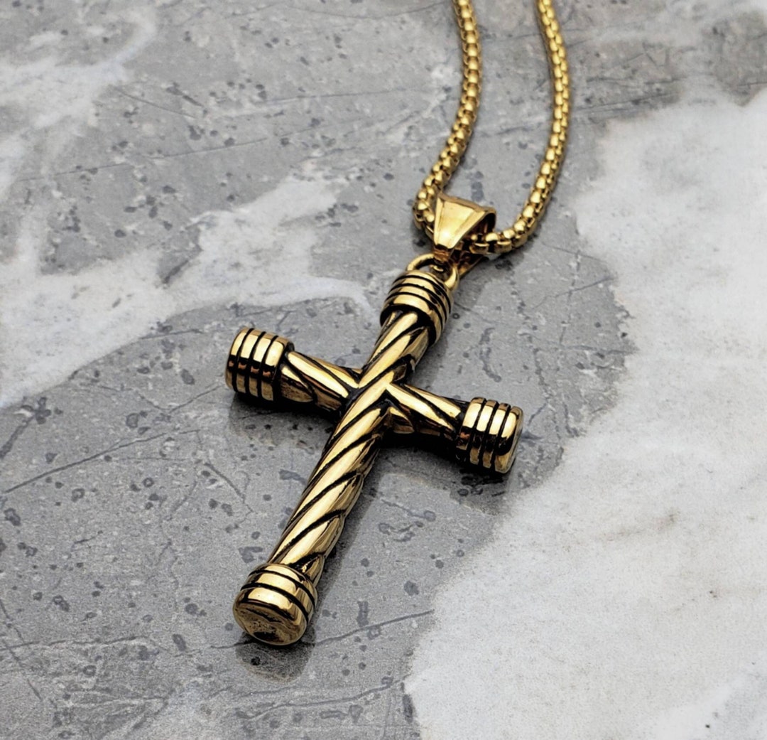 Men's gold TWISTED Cross Necklace Men's Gold Stainless Steel Twisted ...