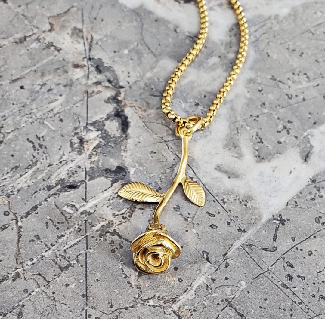 Men's GOLD ROSE Necklace | Men's Gold Stainless Steel Rose Pendant Box ...