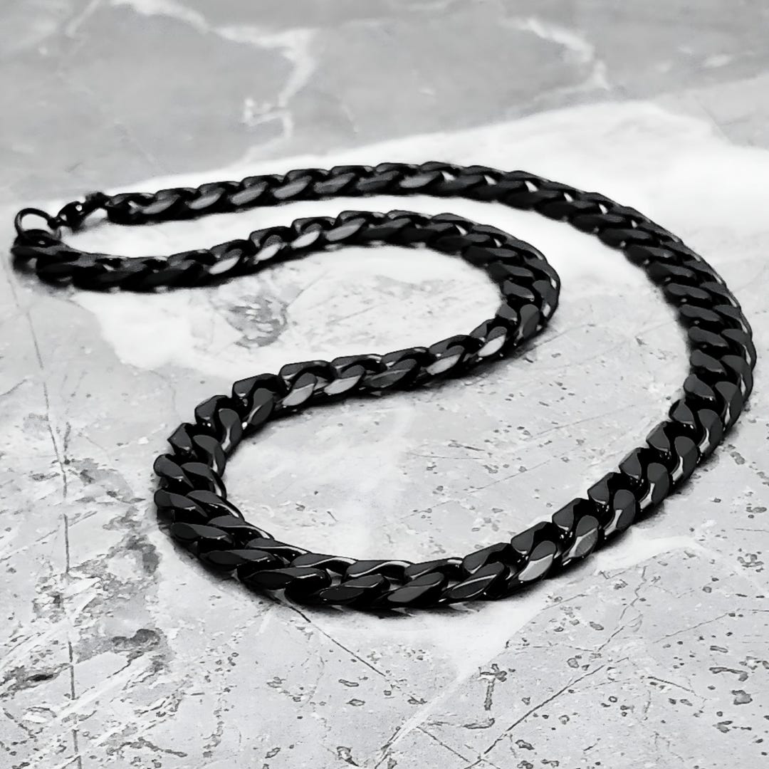Men's BLACK CUBAN CHAIN Necklace | Men's Black Stainless Steel Faceted ...