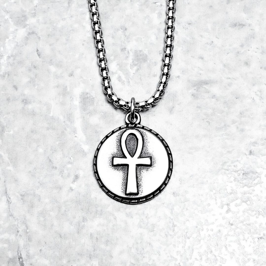Men's ANKH COIN Necklace | Men's Silver Stainless Steel Ankh Coin ...