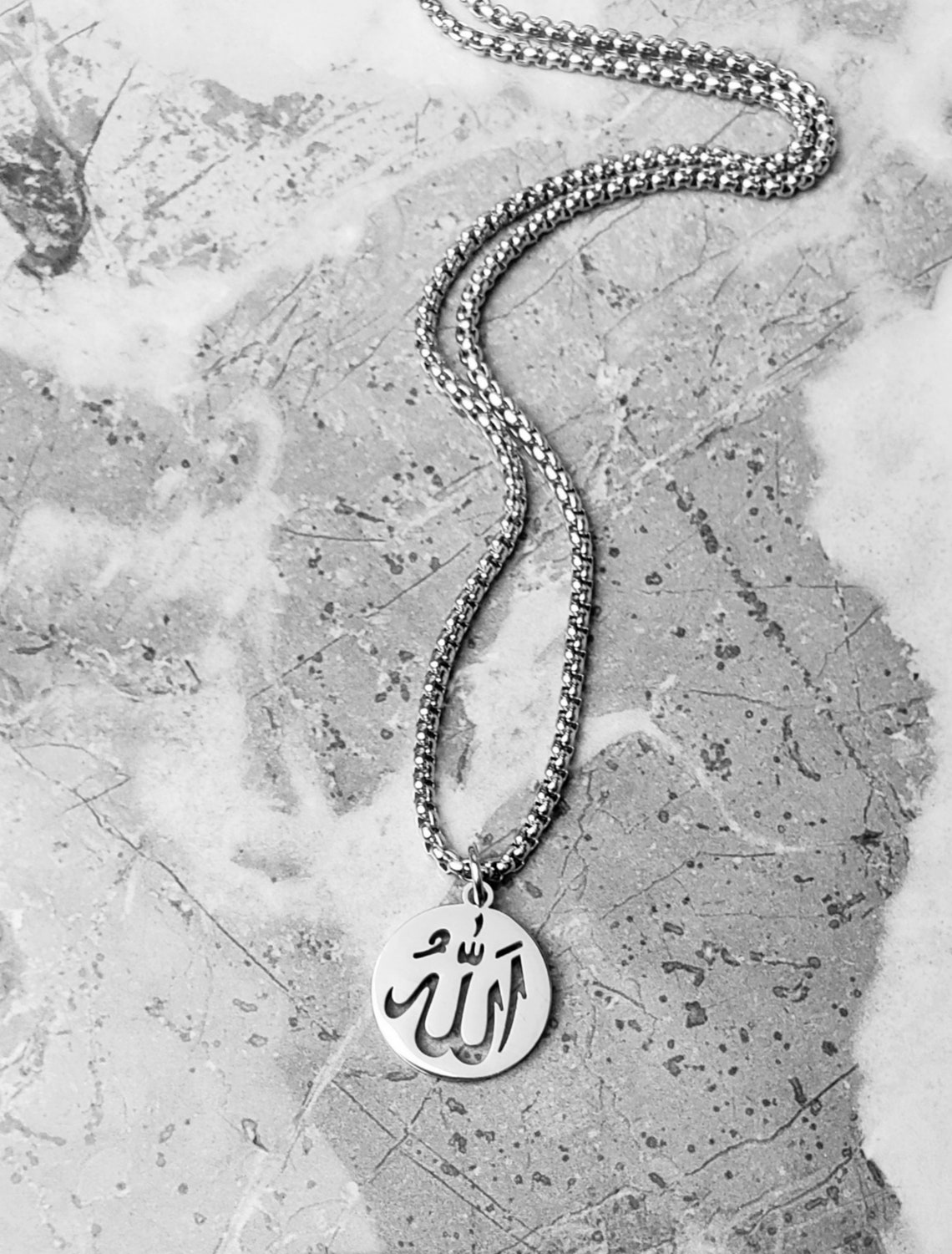 Men's SILVER ALLAH COIN Necklace | Men's Silver Stainless Steel Muslim ...