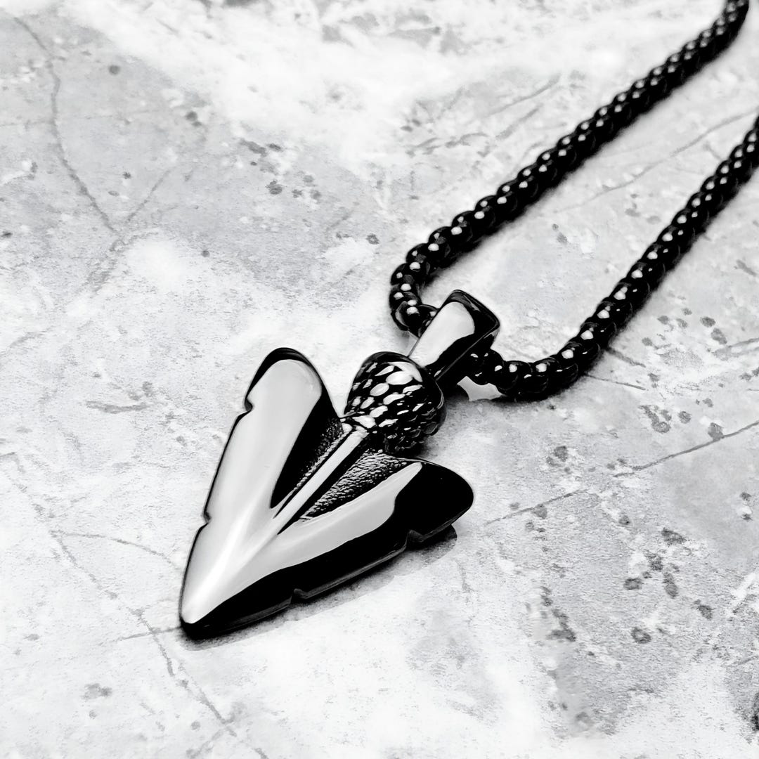 Men's BLACK TRIBAL ARROWHEAD Necklace | Men's Black Stainless Steel ...