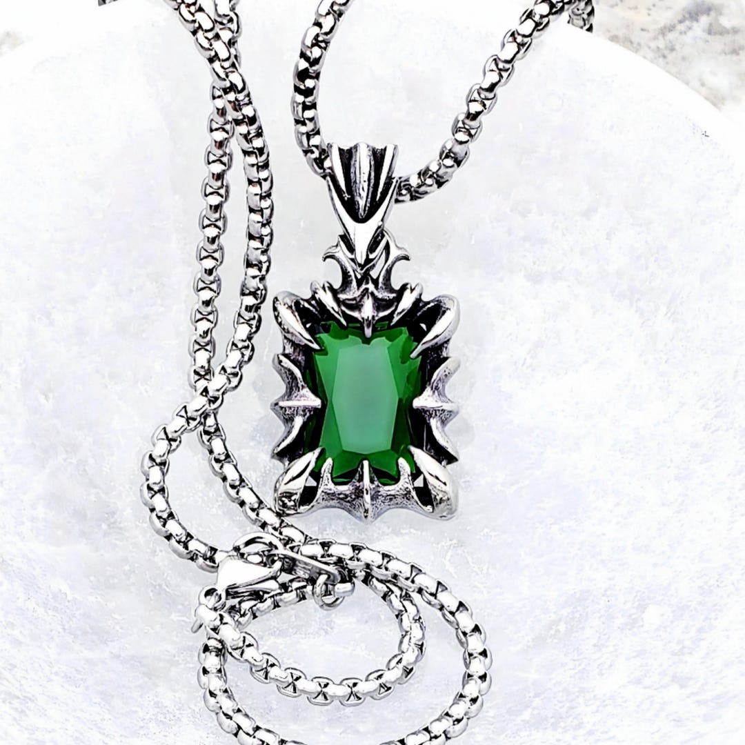 Men's EMERALD CLAW TAG Necklace | Men's Lab Grown Emerald Gemstone ...