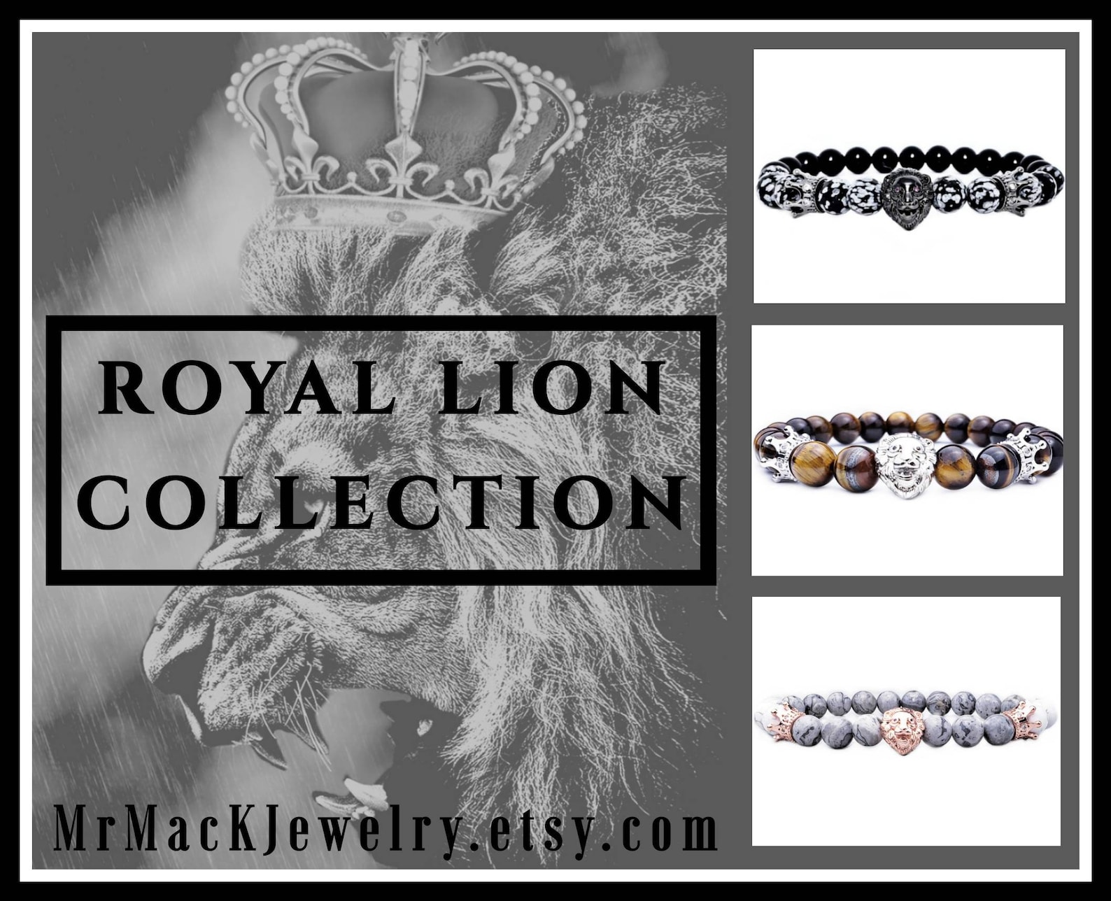 Men's imperial CROWNED Lion Bracelet - Etsy