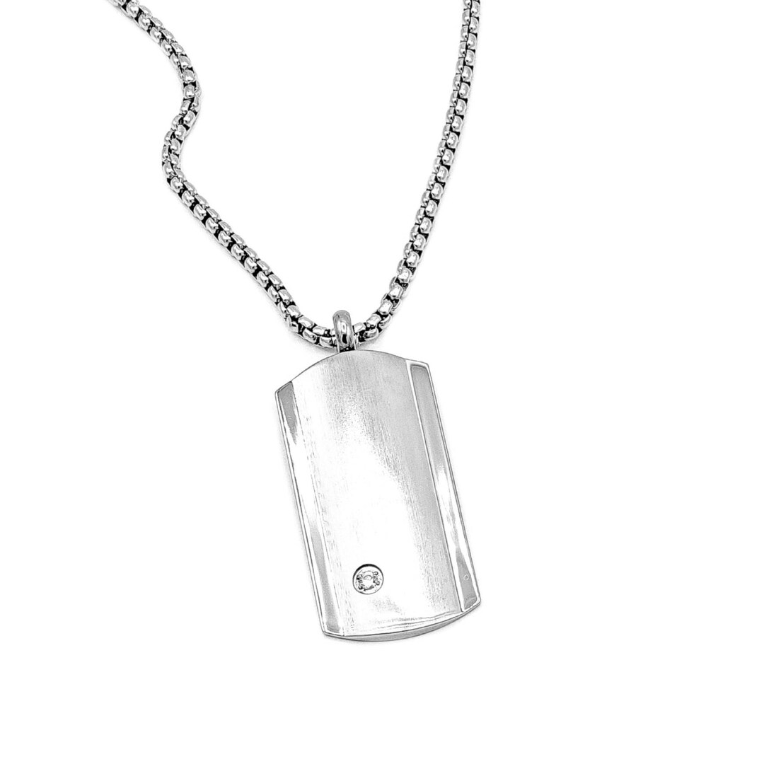Men's cz DOG Tag Necklace Men's Brushed Silver Stainless Steel Cubic ...