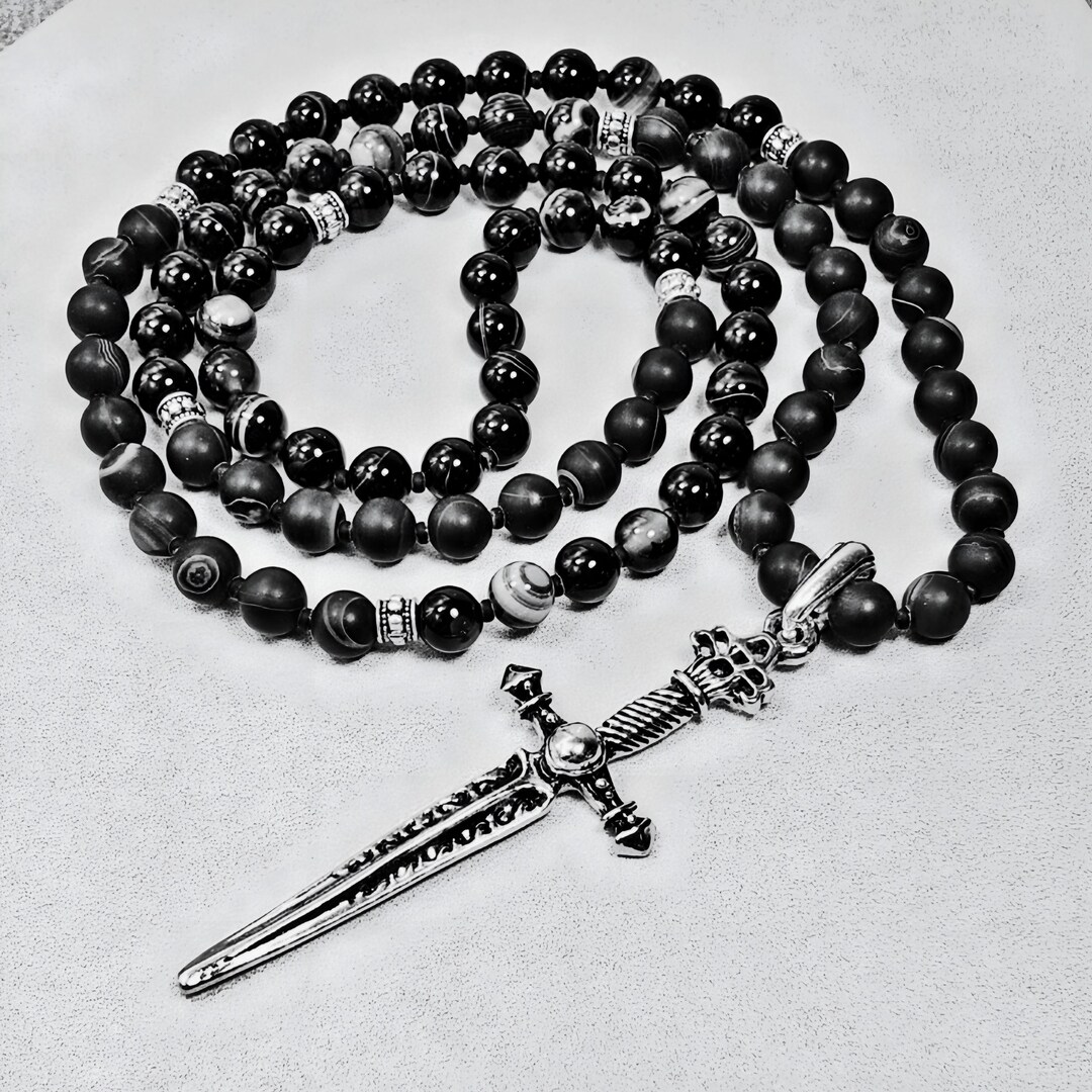 Men's ONYX WARRIOR SWORD Necklace | Men's Silver Stainless Steel ...