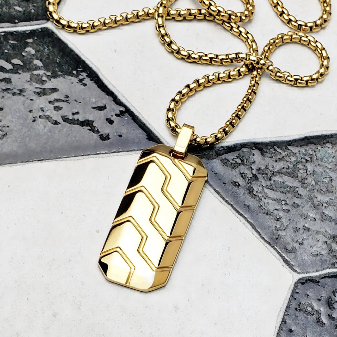 Men's "gold CHEVRON Tag" Necklace| Men's Gold Stainless Steel Sculpted ...