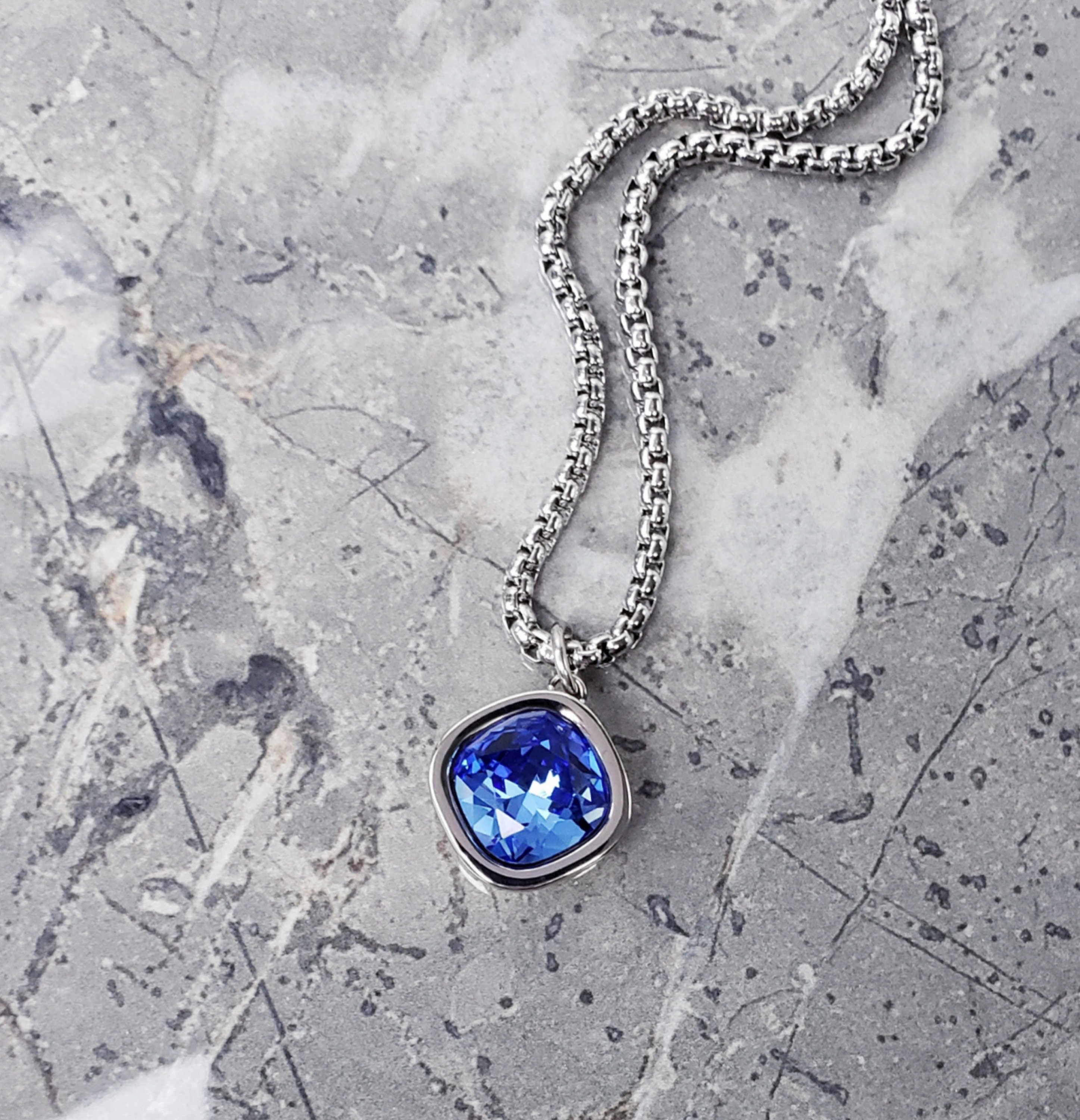 Men's SILVER SAPPHIRE AMULET Necklace | Men's Lab Grown Sapphire ...