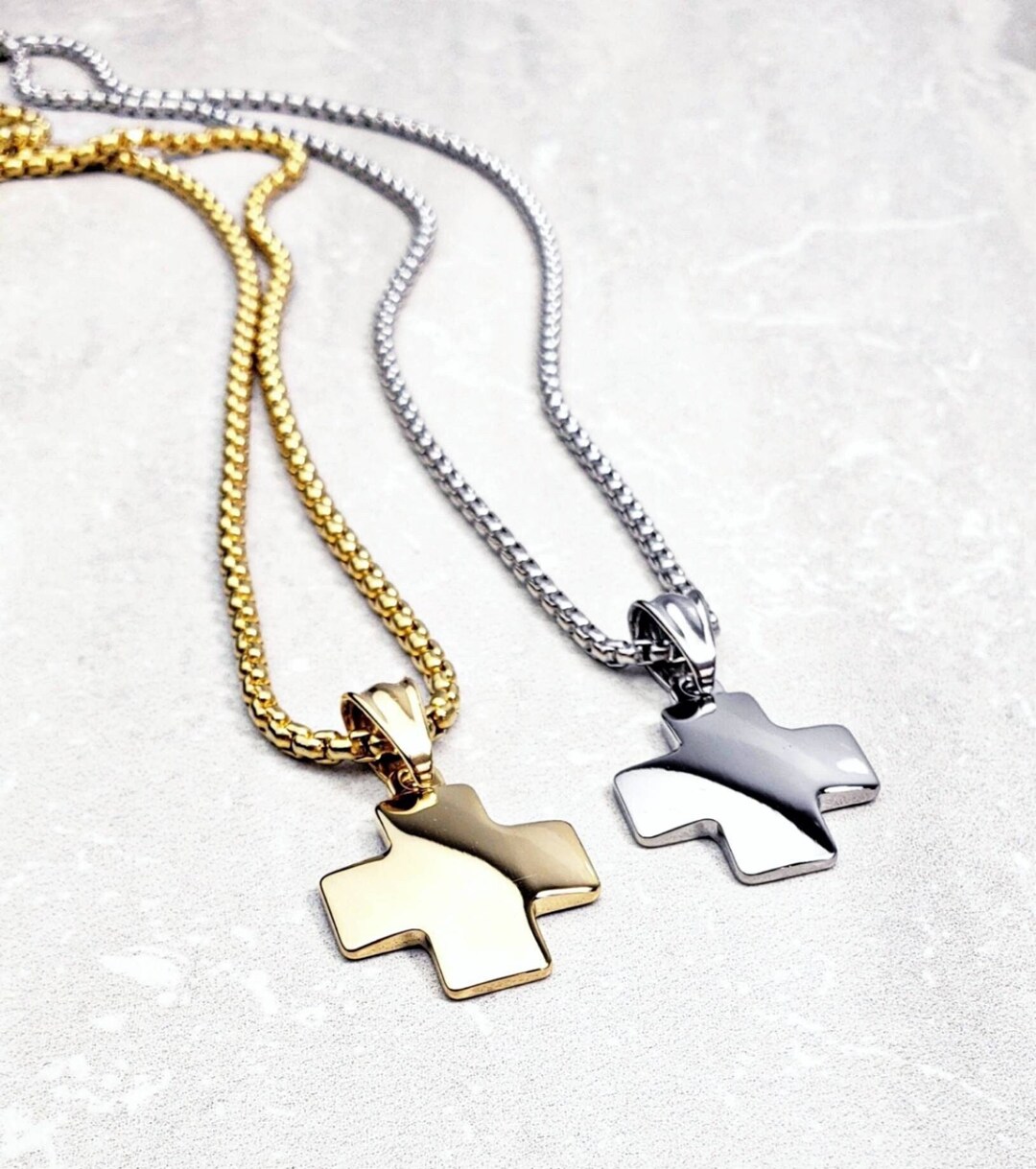 Men's mini GREEK Cross Necklace Men's Gold Silver Stainless Steel Greek ...