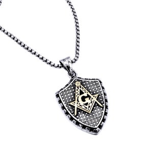 Men's masonic Shield Necklace Men's Silver & Gold Stainless Steel ...