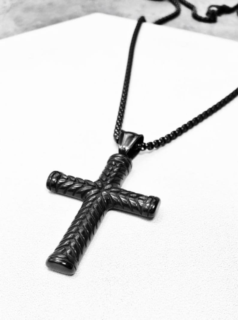 Men's CHEVRON CROSS Necklace | Men's Black or Silver Stainless Steel ...