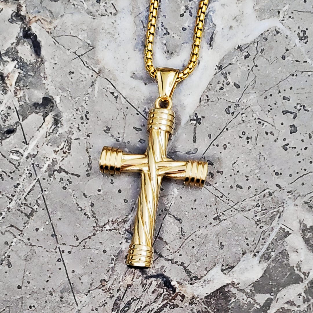Men's GOLD TWISTED CROSS Necklace | Men's Gold Stainless Steel Twisted ...