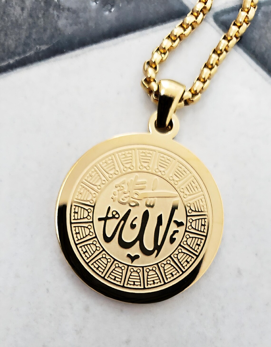Men's GOLD ALLAH MEDALLION Necklace | Men's Gold Stainless Steel Muslim ...