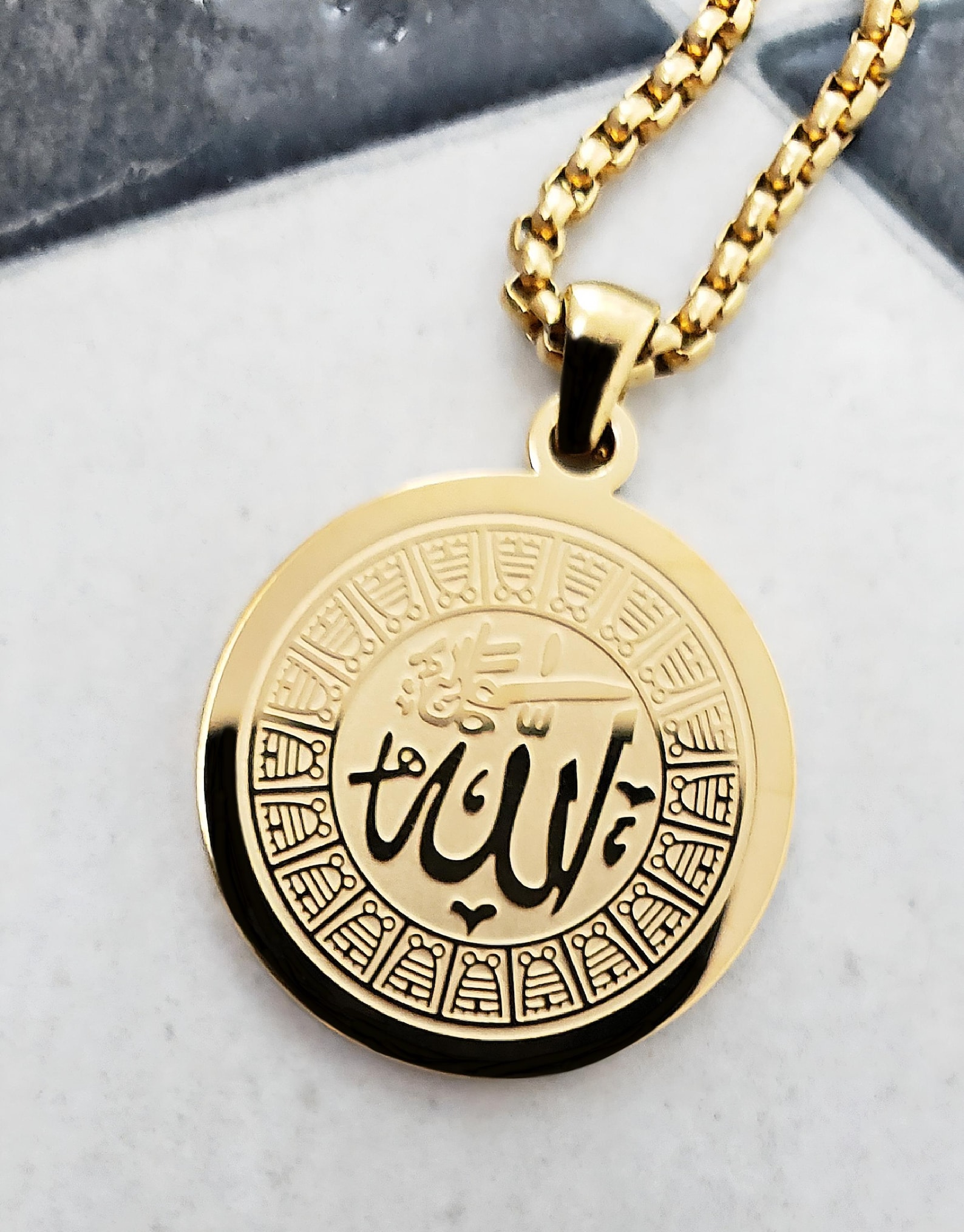 Men's GOLD ALLAH MEDALLION Necklace | Men's Gold Stainless Steel Muslim ...