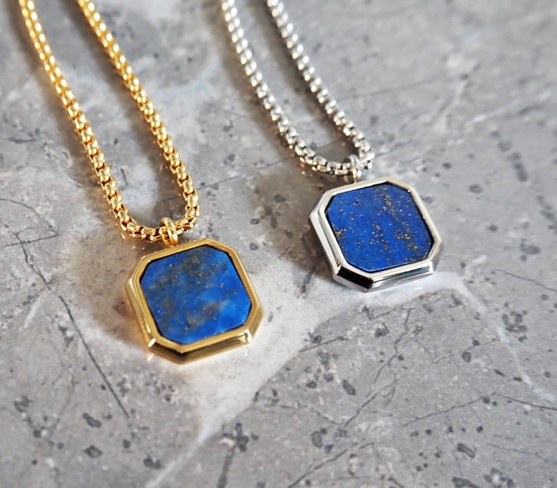 Men's SILVER LAPIS AMULET Necklace | Men's Lapis Lazuli Gemstone ...