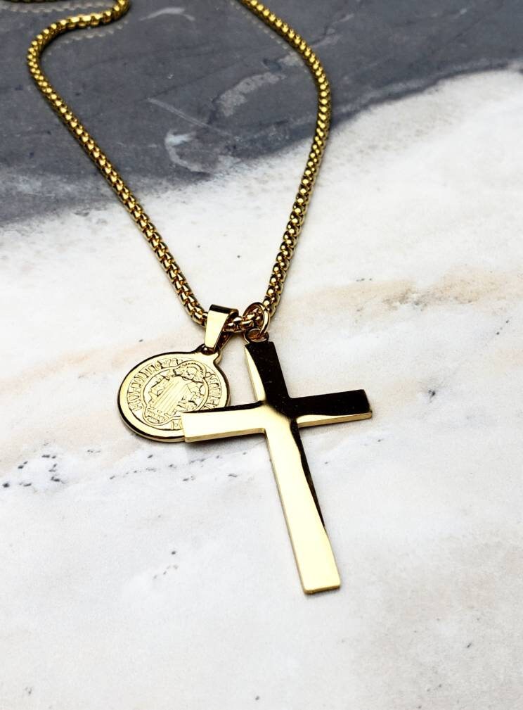 Men's gold SAINTS Cross Necklace Men's | Etsy