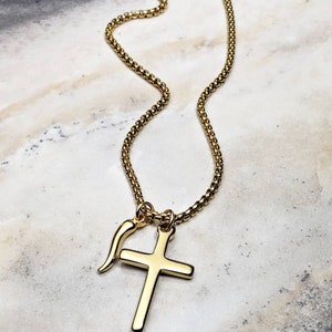 Men's gold CROSS & Cornicello Necklace Men's Gold Stainless Steel Cross ...