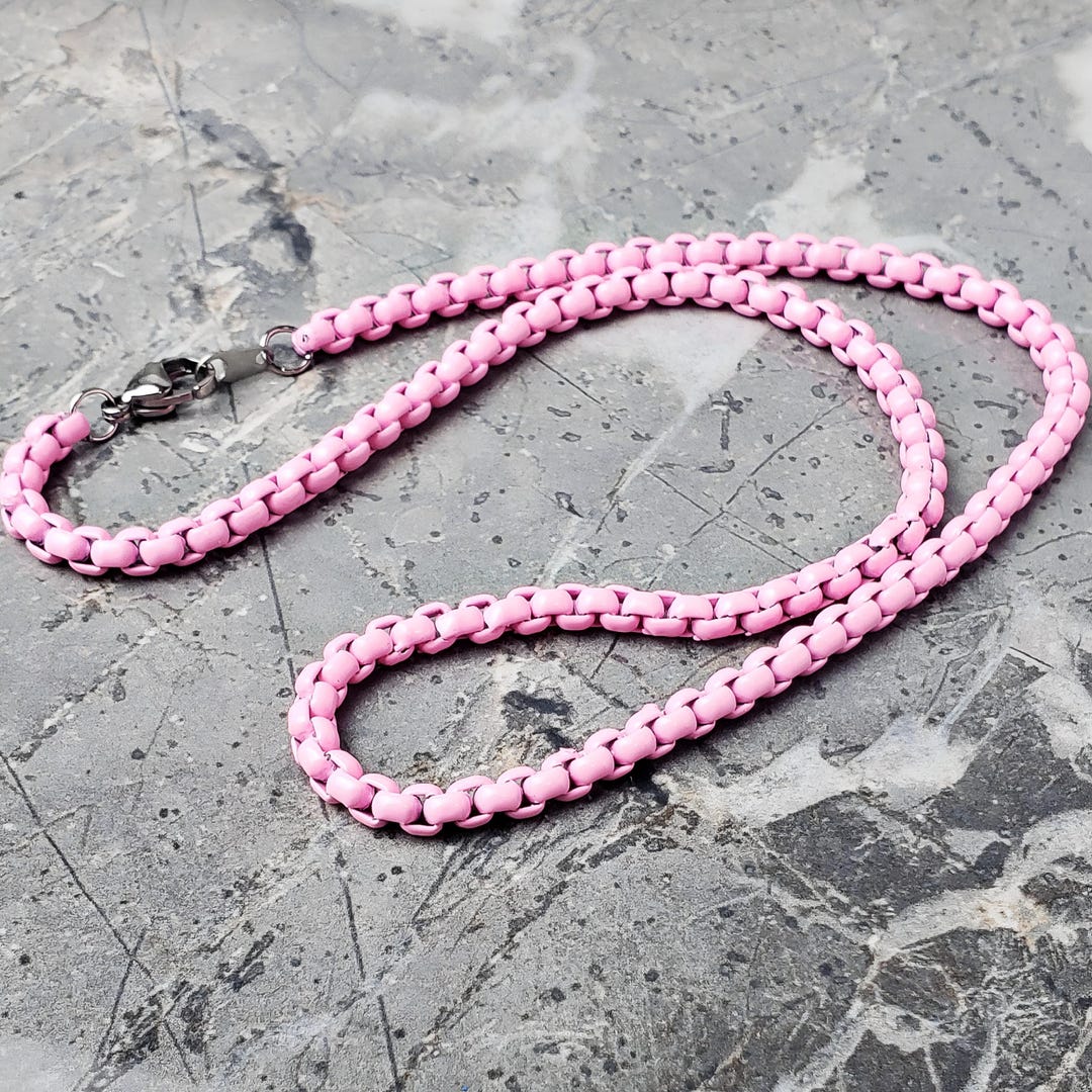 Men's PINK BOX CHAIN Necklace | Men's Pink Acrylic Coated Stainless ...