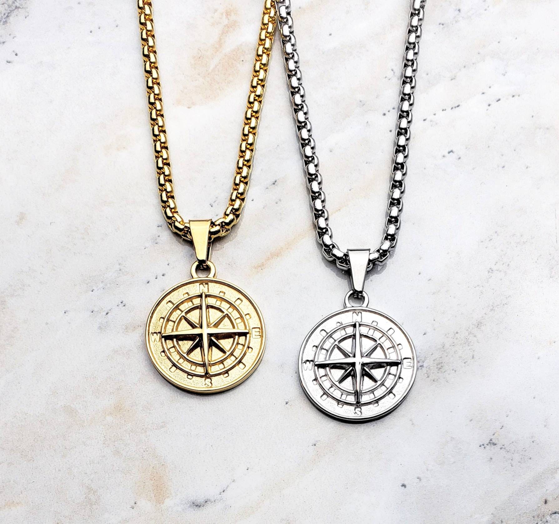 Men's gold COMPASS Medallion Necklace | Etsy