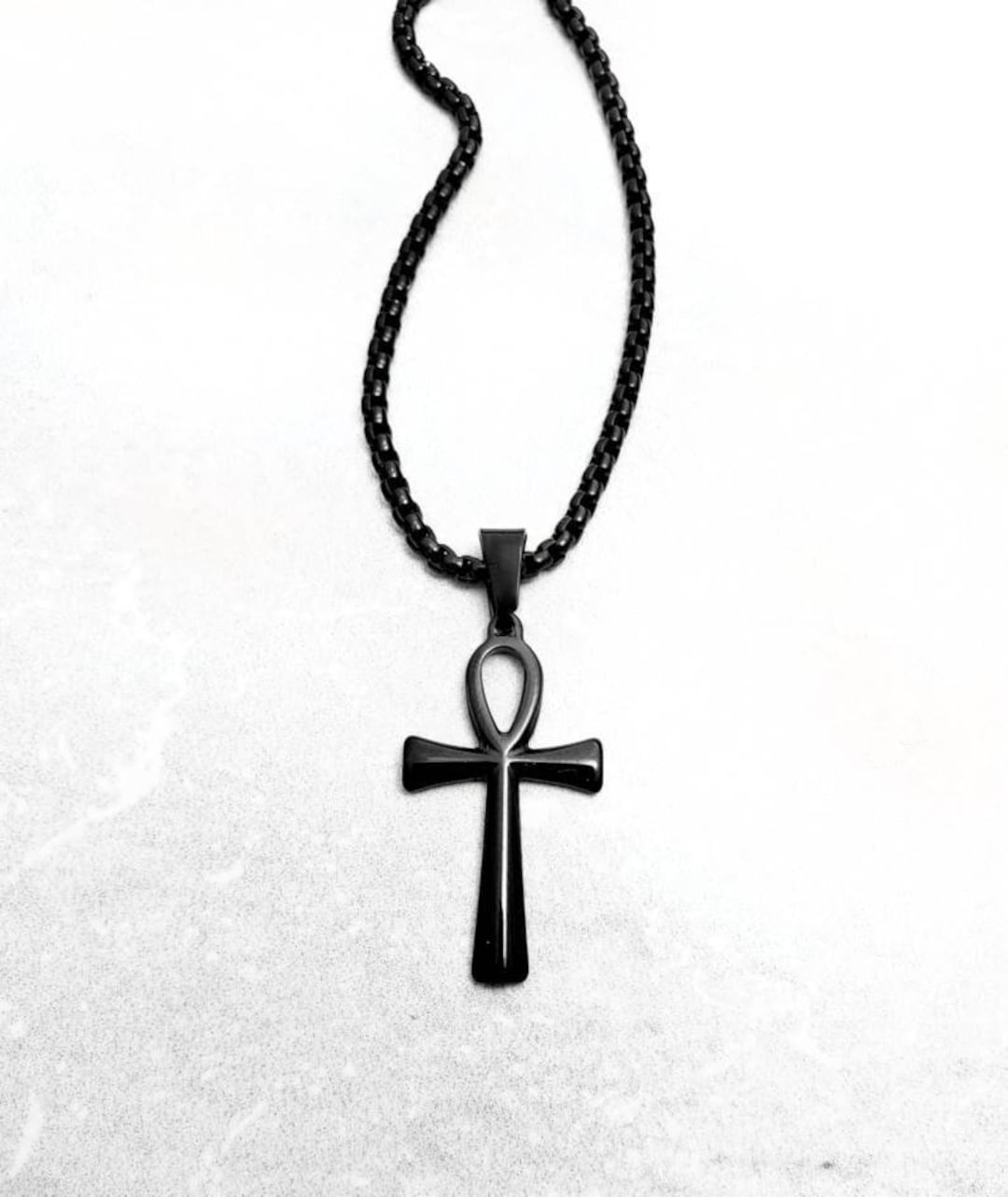 Men's black Ankh Necklace Men's Black Stainless Steel Ankh Pendant ...