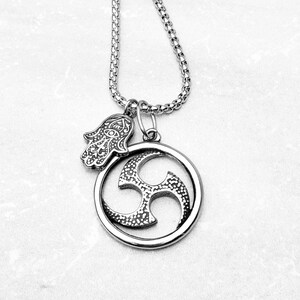 Men's hamsa SHINTO Tomoe Necklace Men's Silver Stainless Steel Japanese ...