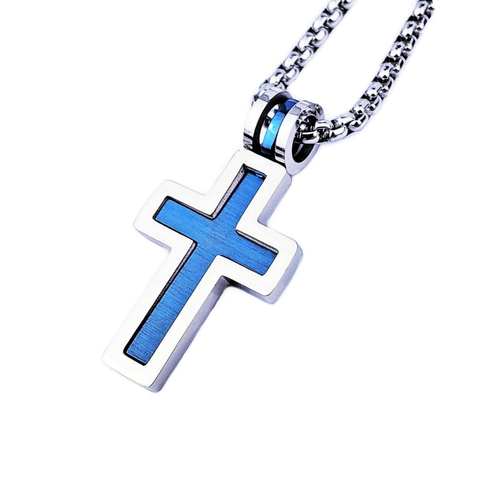 Men's blue STEEL Cross Necklace Men's - Etsy
