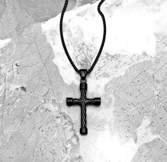 Men's black TWISTED Cross Necklace Men's - Etsy