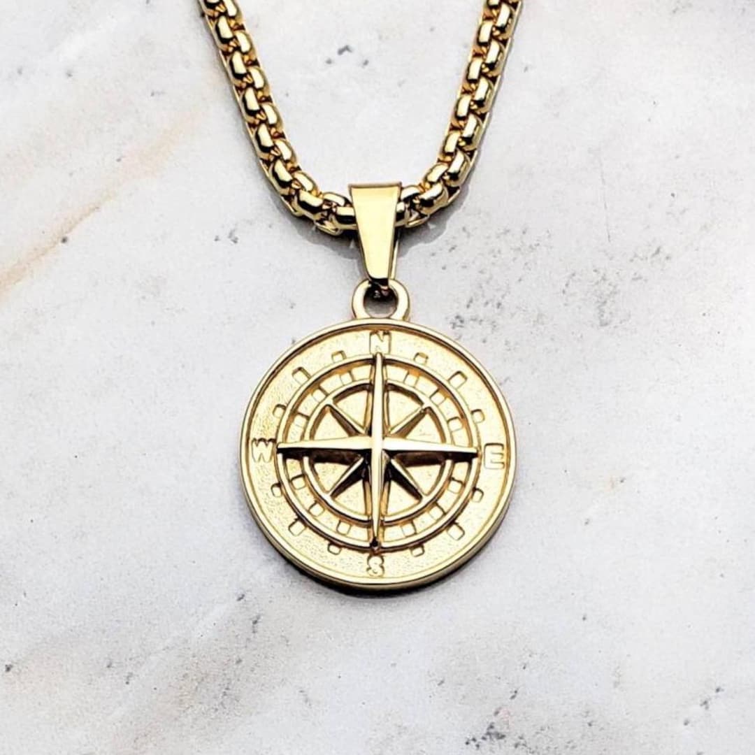 Men's "gold COMPASS Medallion" Necklace| Men's Gold Stainless Steel ...