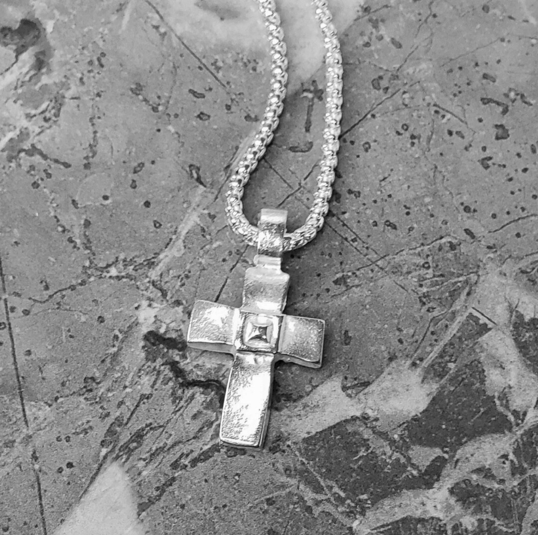 Men's platinum RUSTIC Cross Necklace Men's Platinum Stainless Steel ...