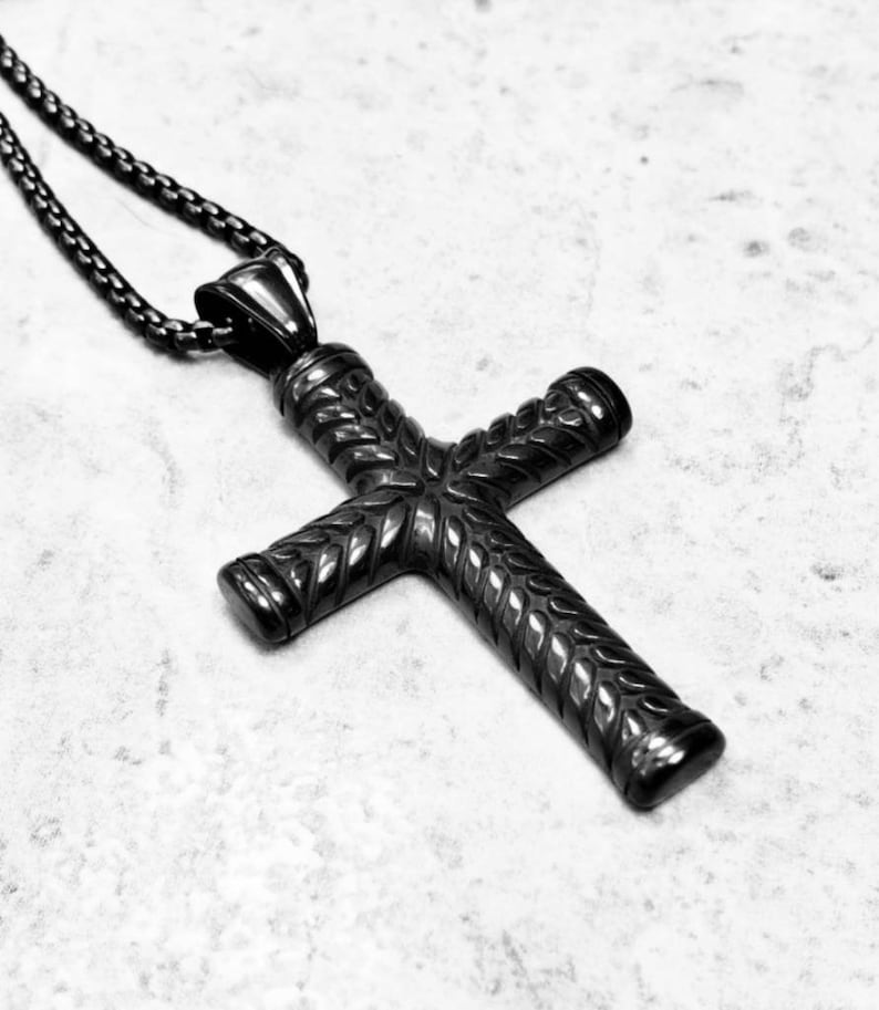Men's CHEVRON CROSS Necklace | Men's Black or Silver Stainless Steel ...
