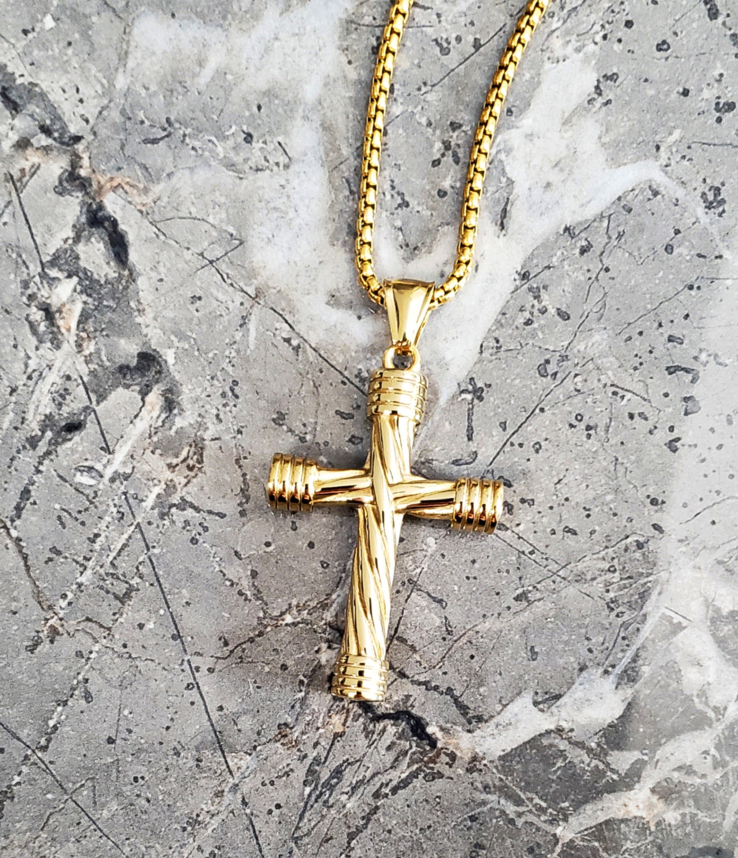 Men's GOLD TWISTED CROSS Necklace | Men's Gold Stainless Steel Twisted ...