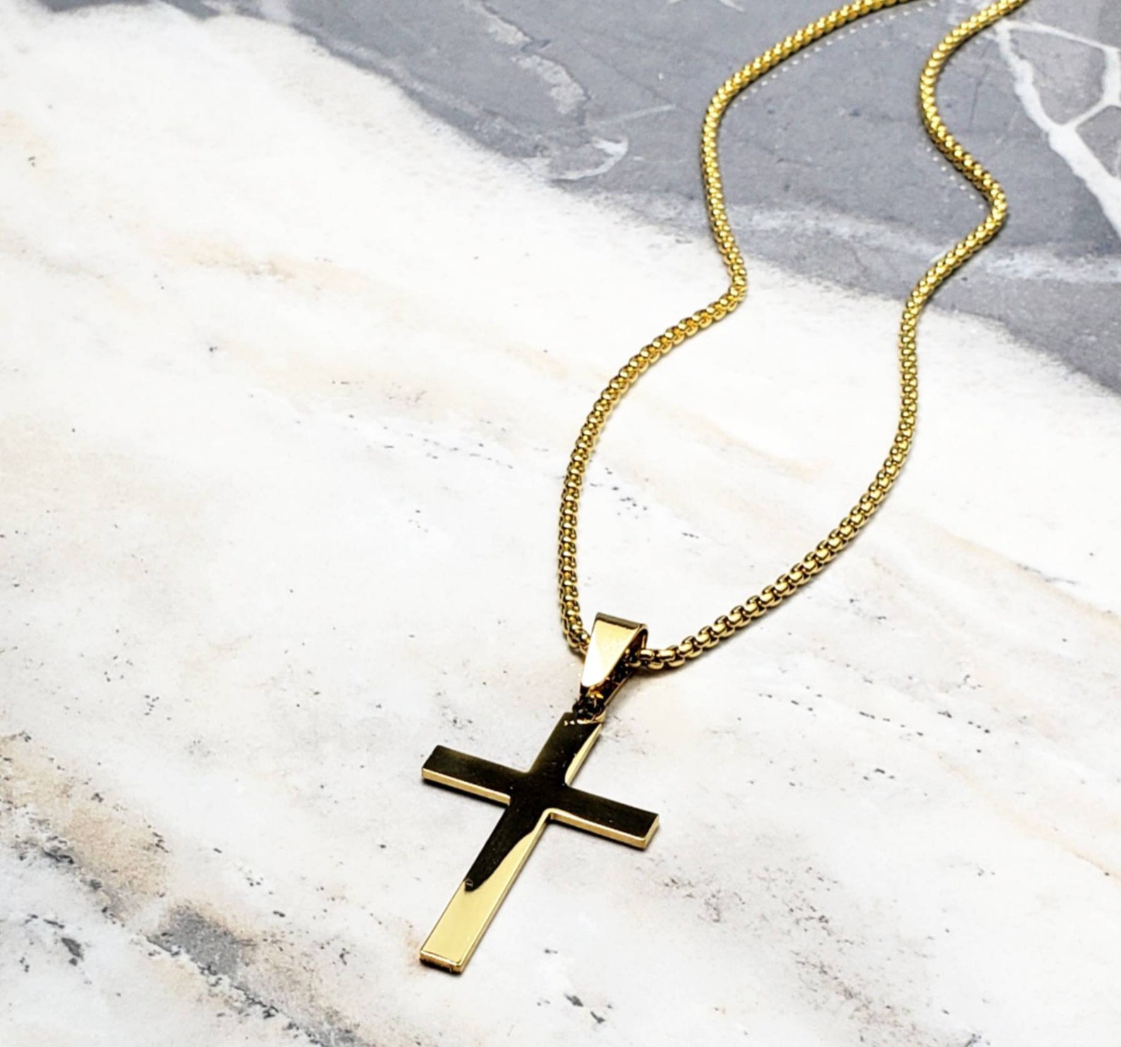 Men's GOLD CROSS Necklace | Men's Gold Stainless Steel Cross Pendant ...