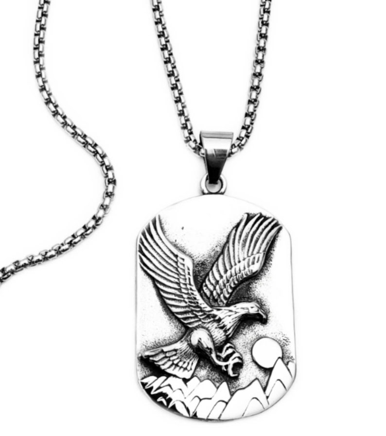 Men's eagle DOG Tag Necklace Men's Silver | Etsy