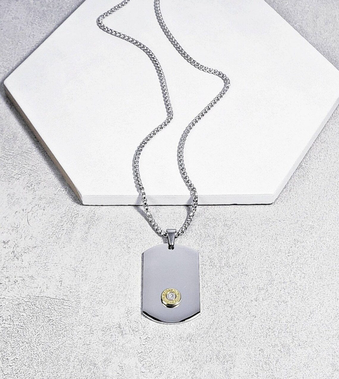 Men's BULLET DOG TAG Necklace | Men's 9mm Bullet Slice Casing Silver ...