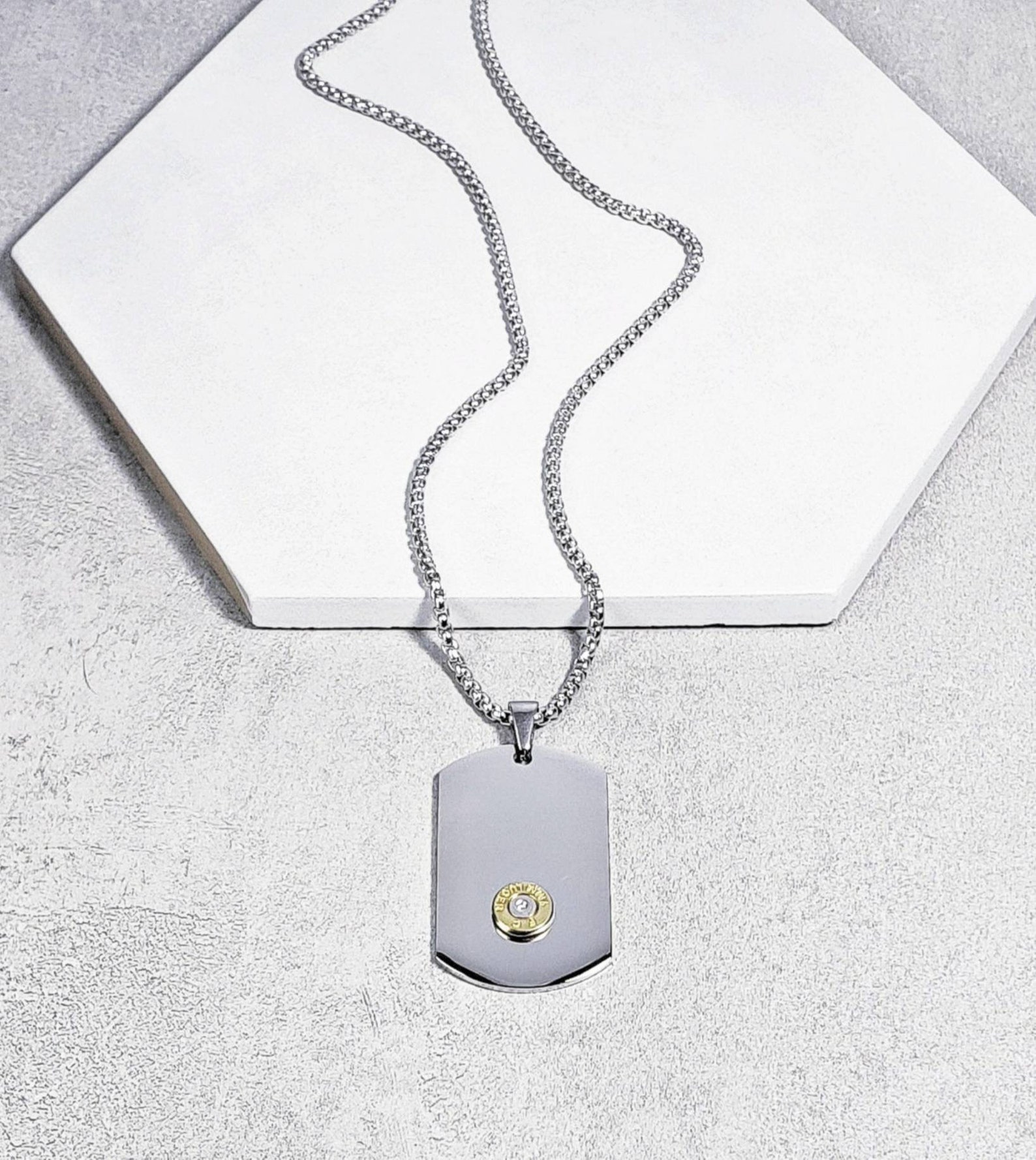 Men's BULLET DOG TAG Necklace | Men's 9mm Bullet Slice Casing Silver ...