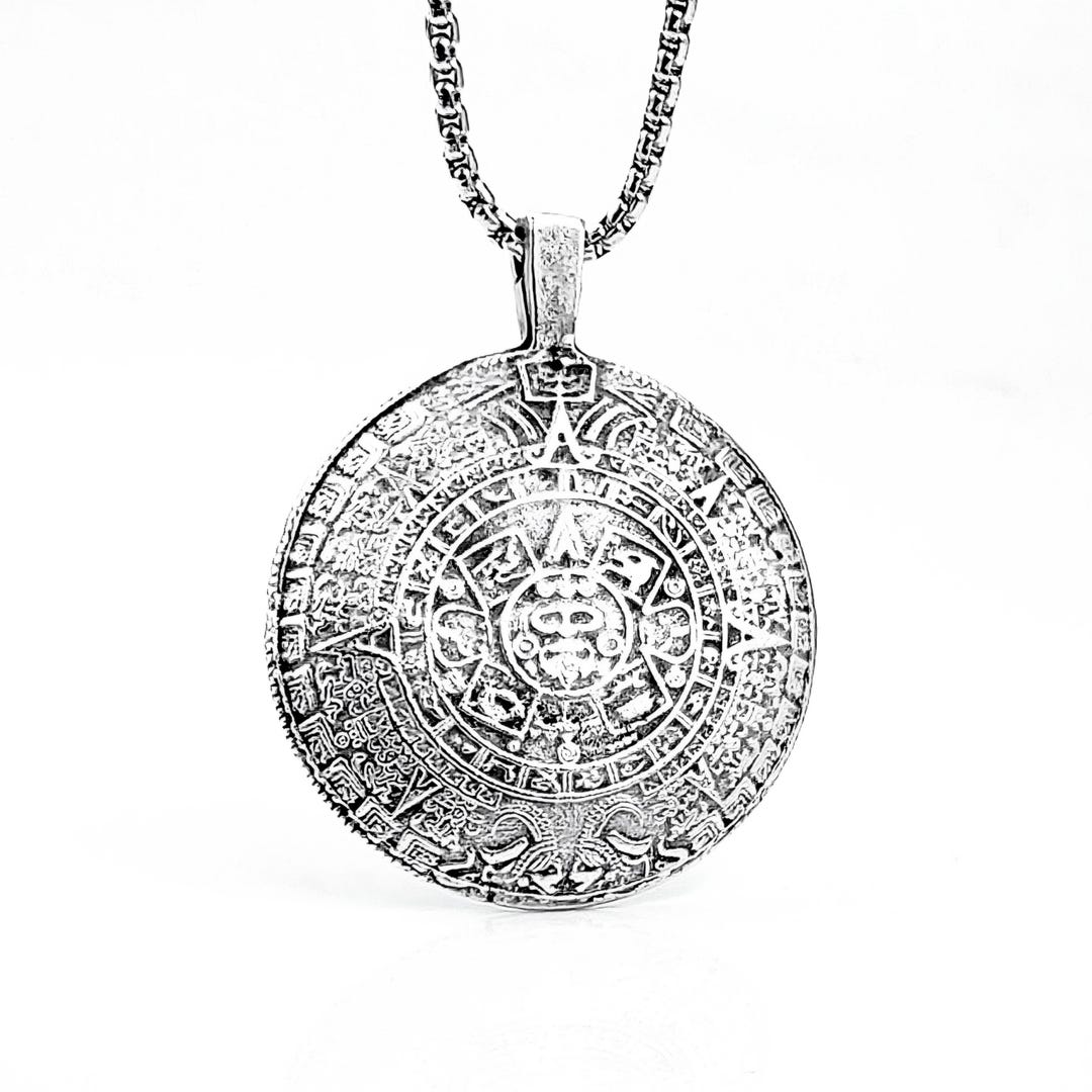 Men's RUSTIC AZTEC MEDALLION Necklace | Men's Rustic Oxidized Silver ...