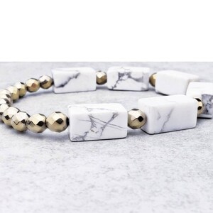 Men's WHITE STONE BRICK Bracelet | Men's Gold Hematite Gemstones White ...