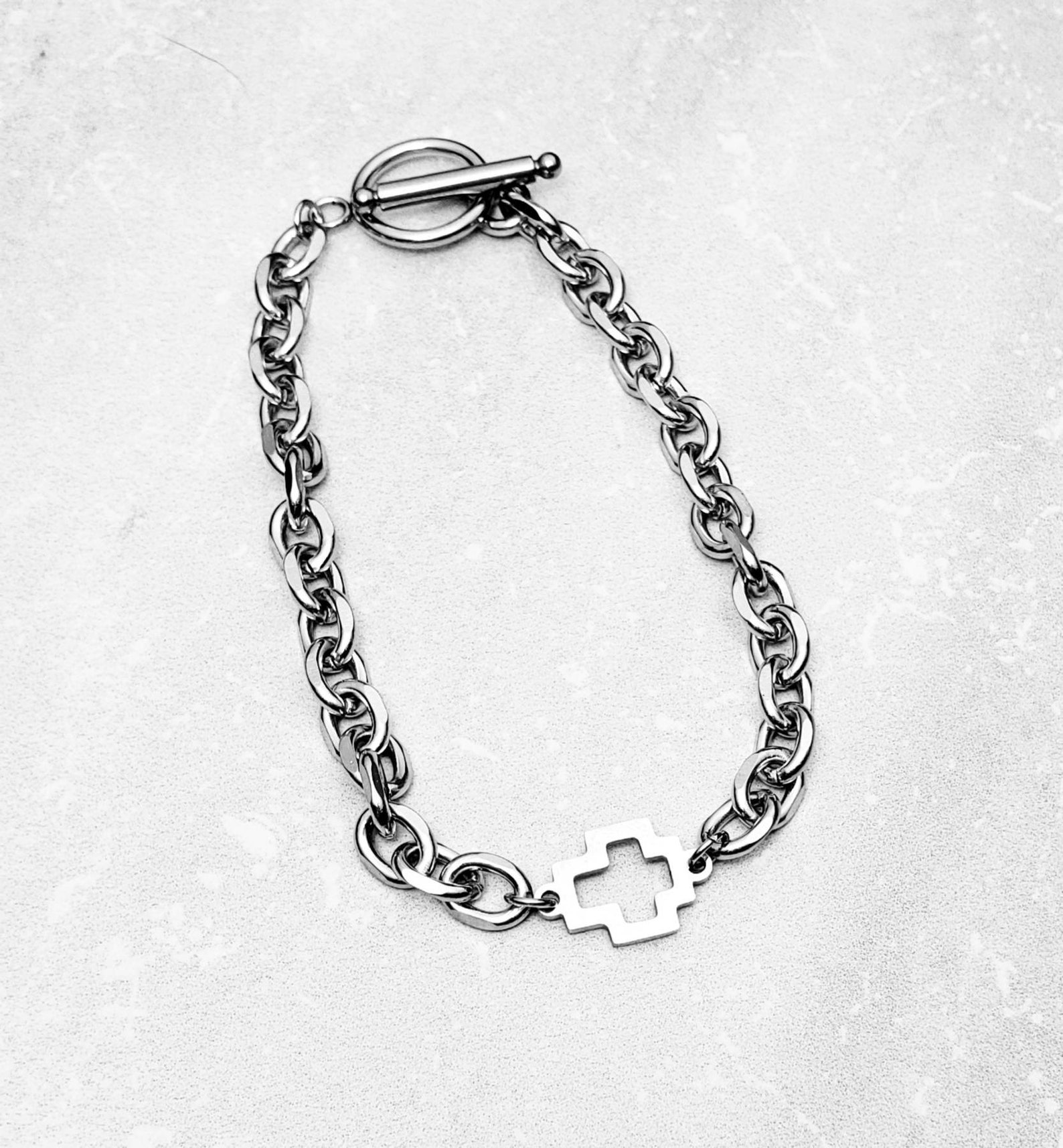 Men's CROSS CHAIN Bracelet | Men's Silver Stainless Steel Cross Link ...