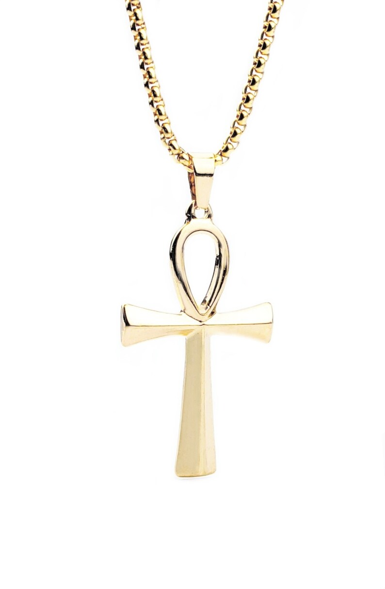 Men's GOLD ANKH Necklace | Men's Gold Stainless Steel Ankh Pendant Box ...