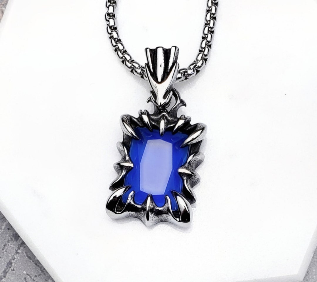 Men's SAPPHIRE CLAW TAG Necklace | Men's Lab Grown Sapphire Gemstone ...