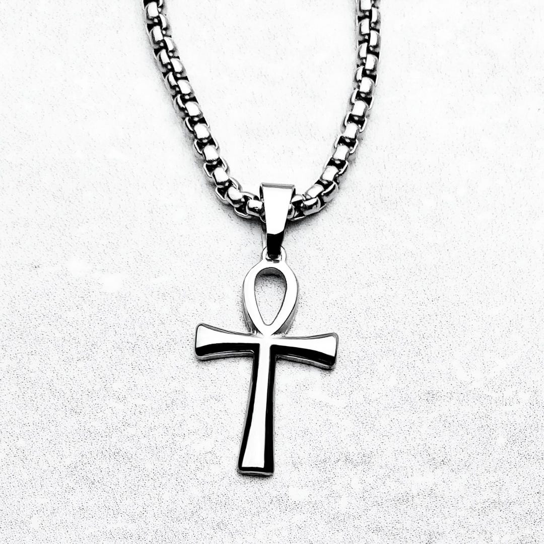 Men's SILVER ANKH Necklace | Men's Silver Stainless Steel Ankh Pendant ...